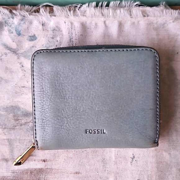 Fossil | Bags | Fossil Baby Blue Leather Small Zipper Around Wallet ...